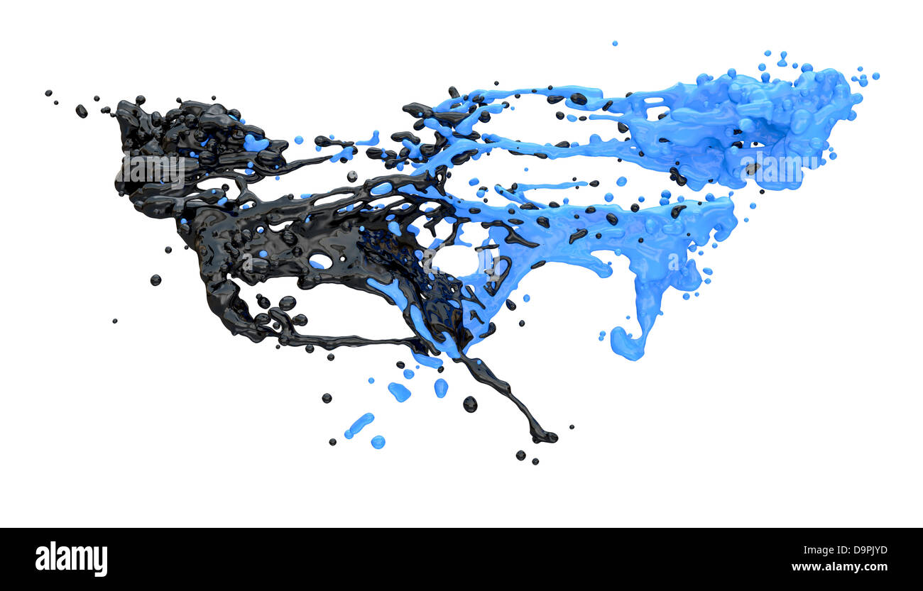 black and blue color splashes collide, isolated on white Stock Photo ...