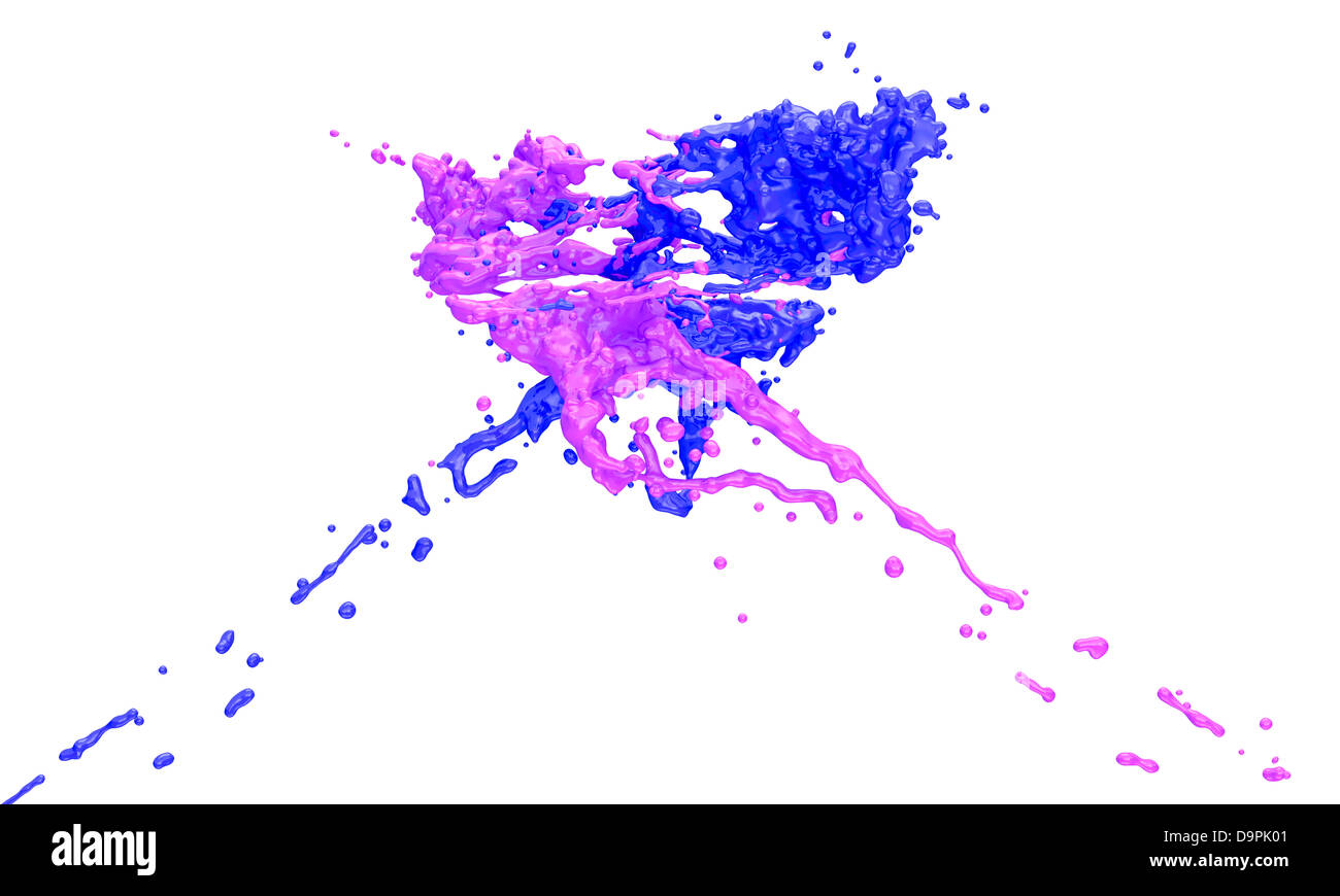 blue and pink color splashes collide, isolated on white Stock Photo - Alamy