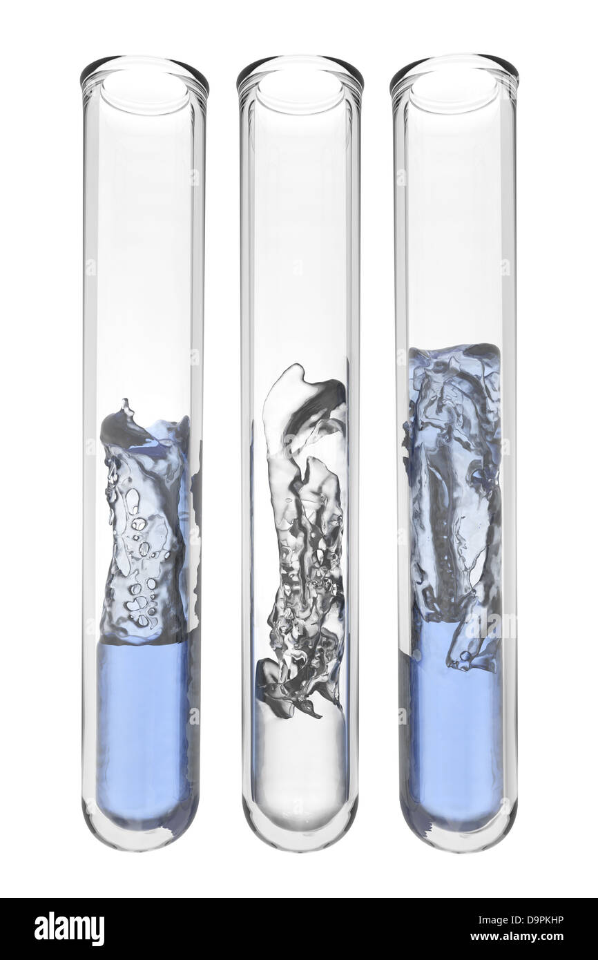 three test tubes with turbulent liquid in greek national colors Stock ...