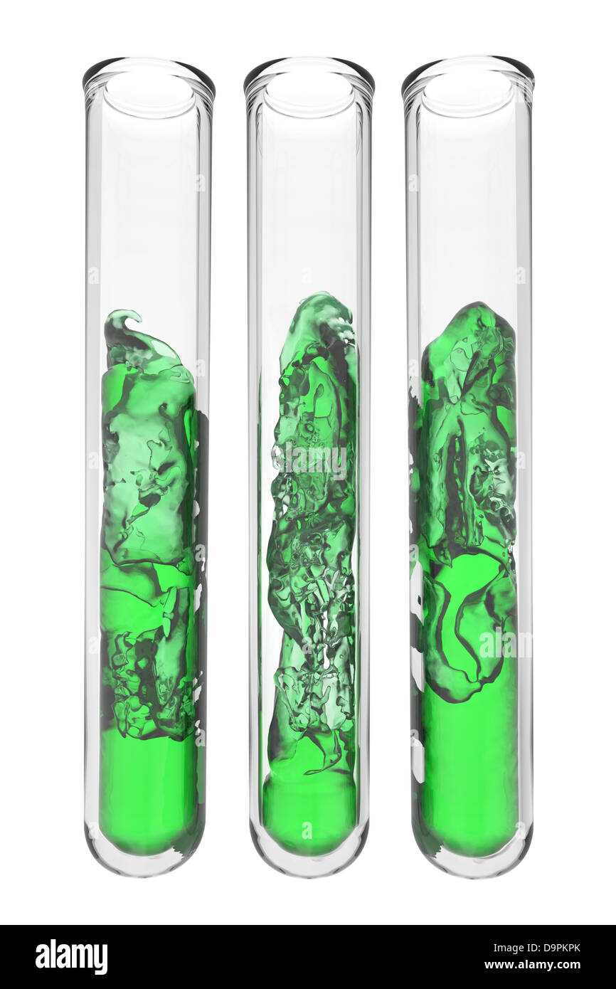 three test tubes with abstract shaped green liquid inside Stock Photo ...