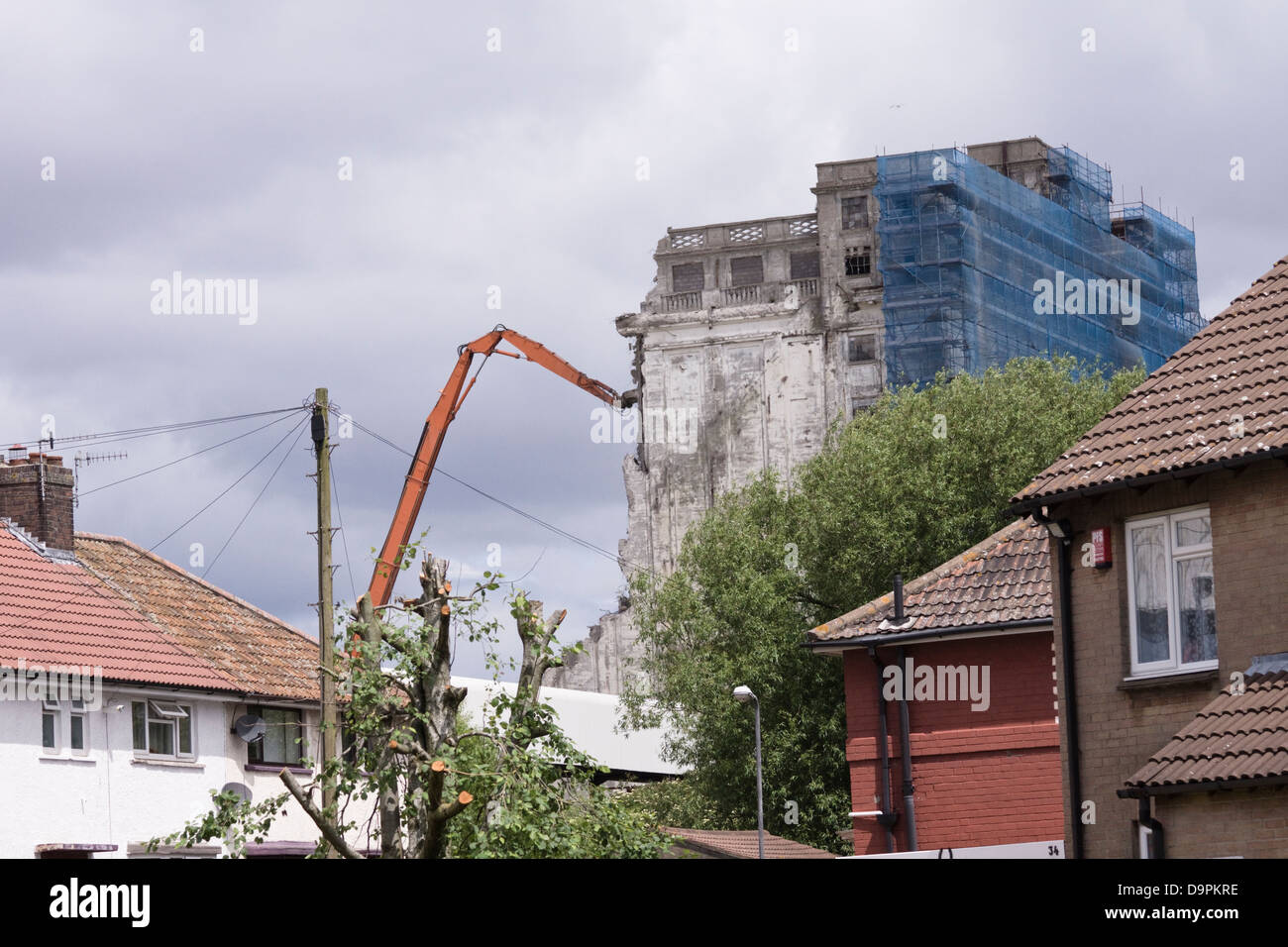 Demolition by crane of the CWS Grain solos at Avonmouth Bristol Stock ...