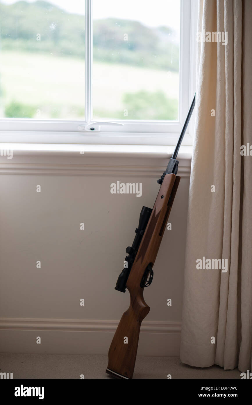 An airgun propped up against a window cill Stock Photo - Alamy