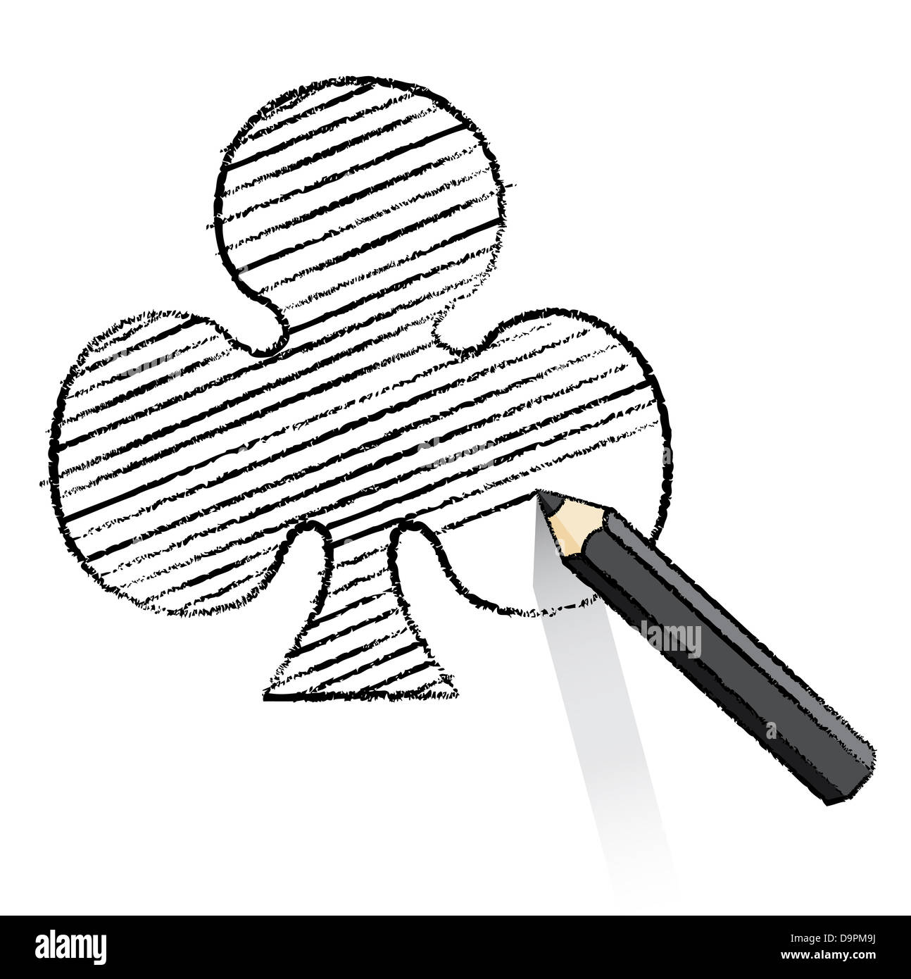 Black Pencil Drawing and Shading in Ace of Clubs Playing Card Icon ...