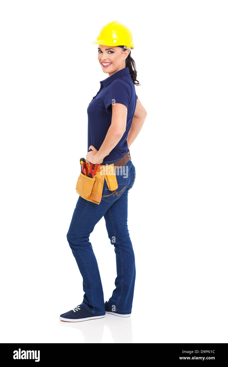 pretty female construction builder isolated on white Stock Photo - Alamy