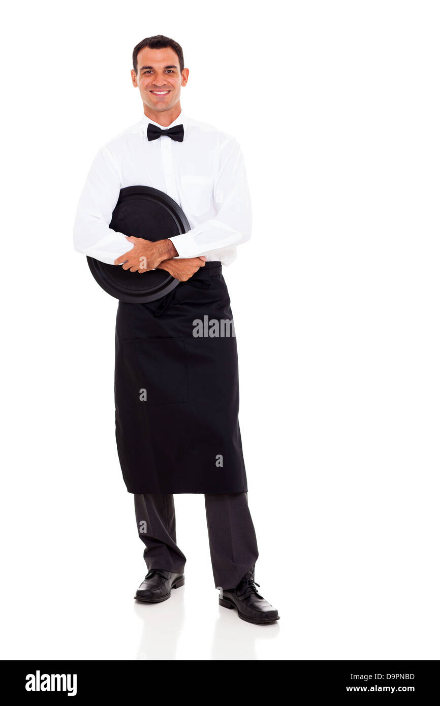 young waiter full length portrait on white Stock Photo - Alamy