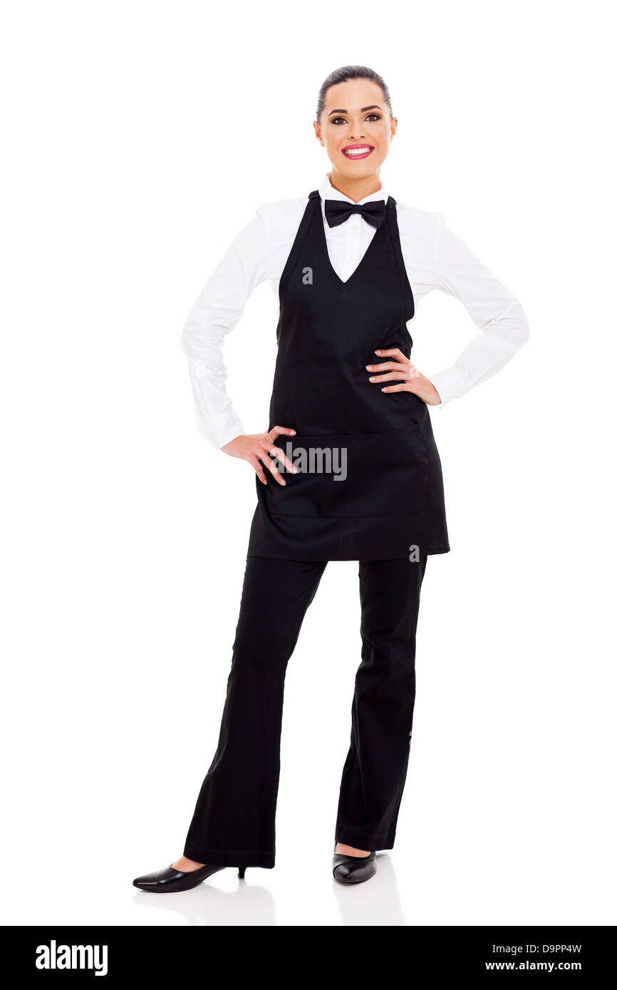 pretty restaurant waitress full length on white Stock Photo - Alamy