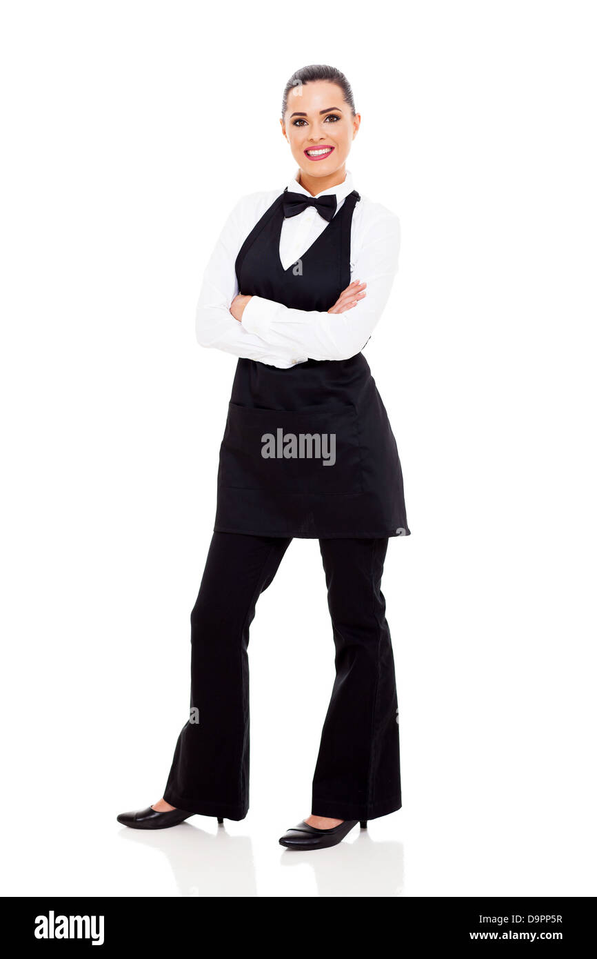 beautiful young waitress full length portrait on white Stock Photo - Alamy