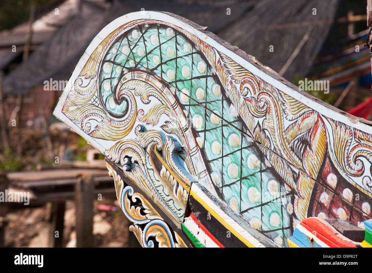Colourfully decorated boats Sabak fish market, Kelantan, Malaysia Stock ...