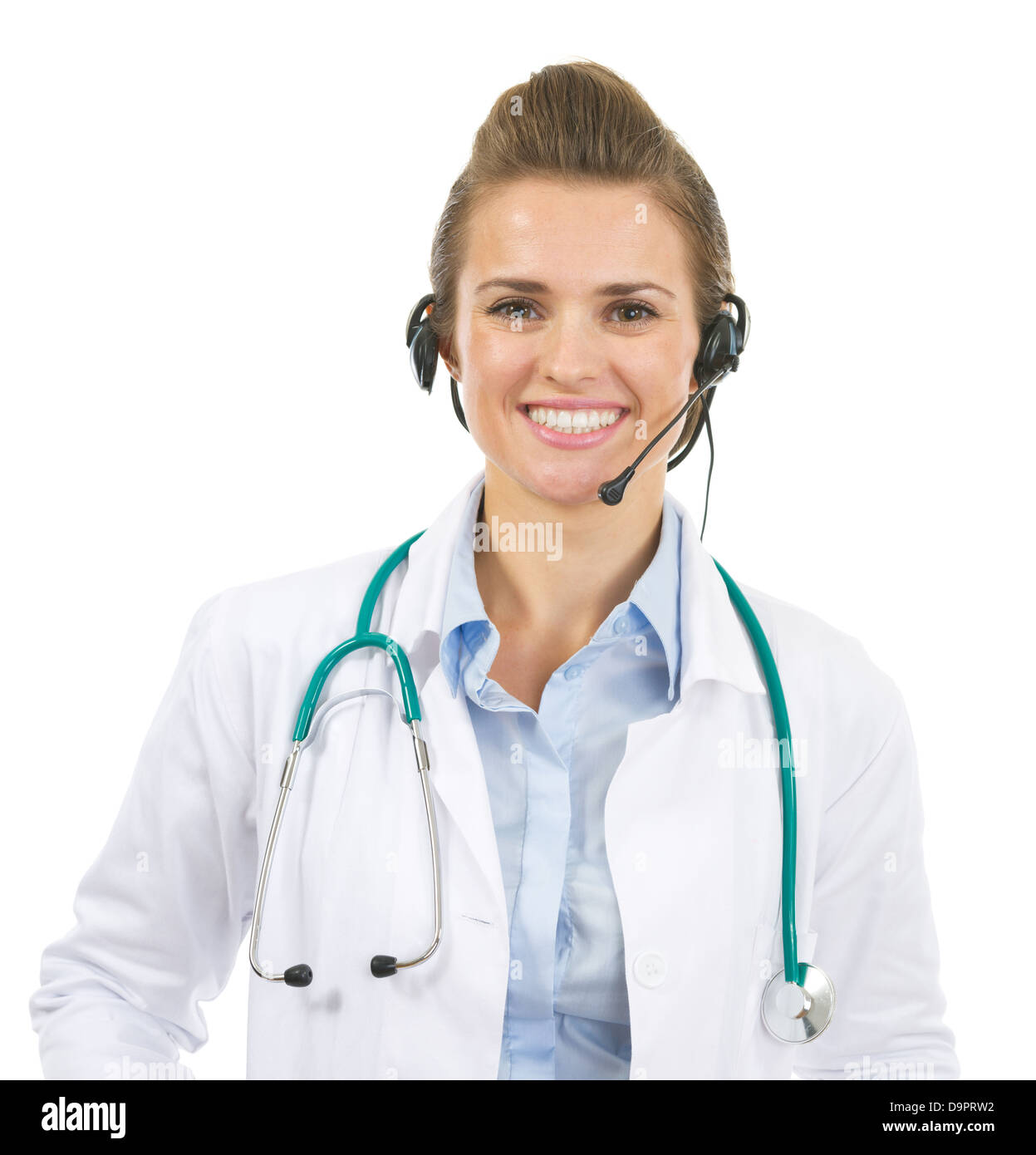Portrait of happy doctor woman in headset Stock Photo - Alamy