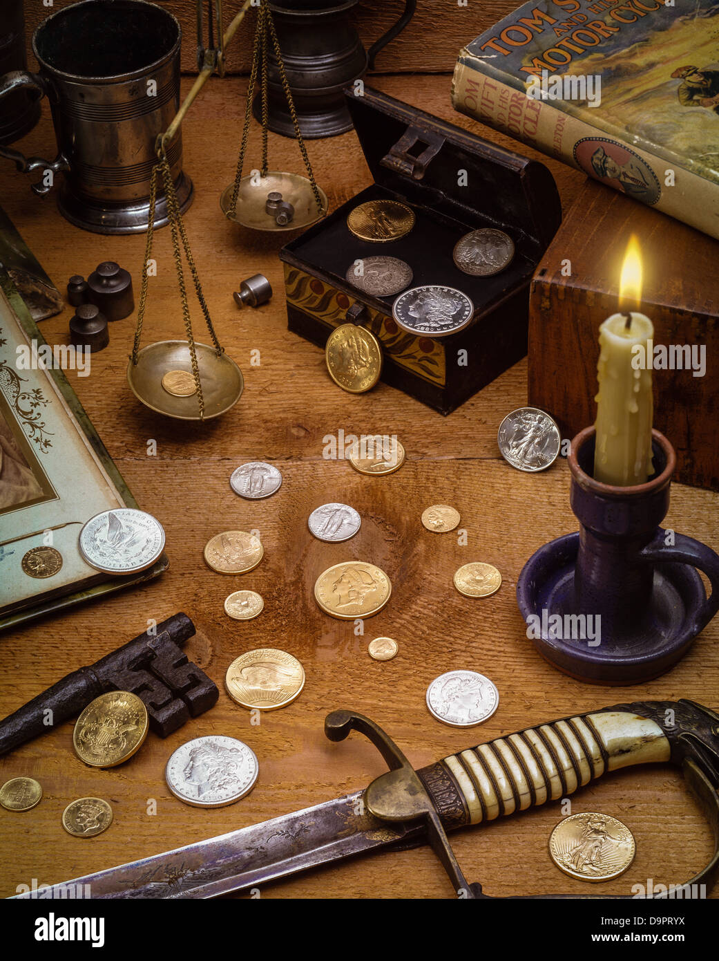 Still life, antique coin collection Stock Photo - Alamy