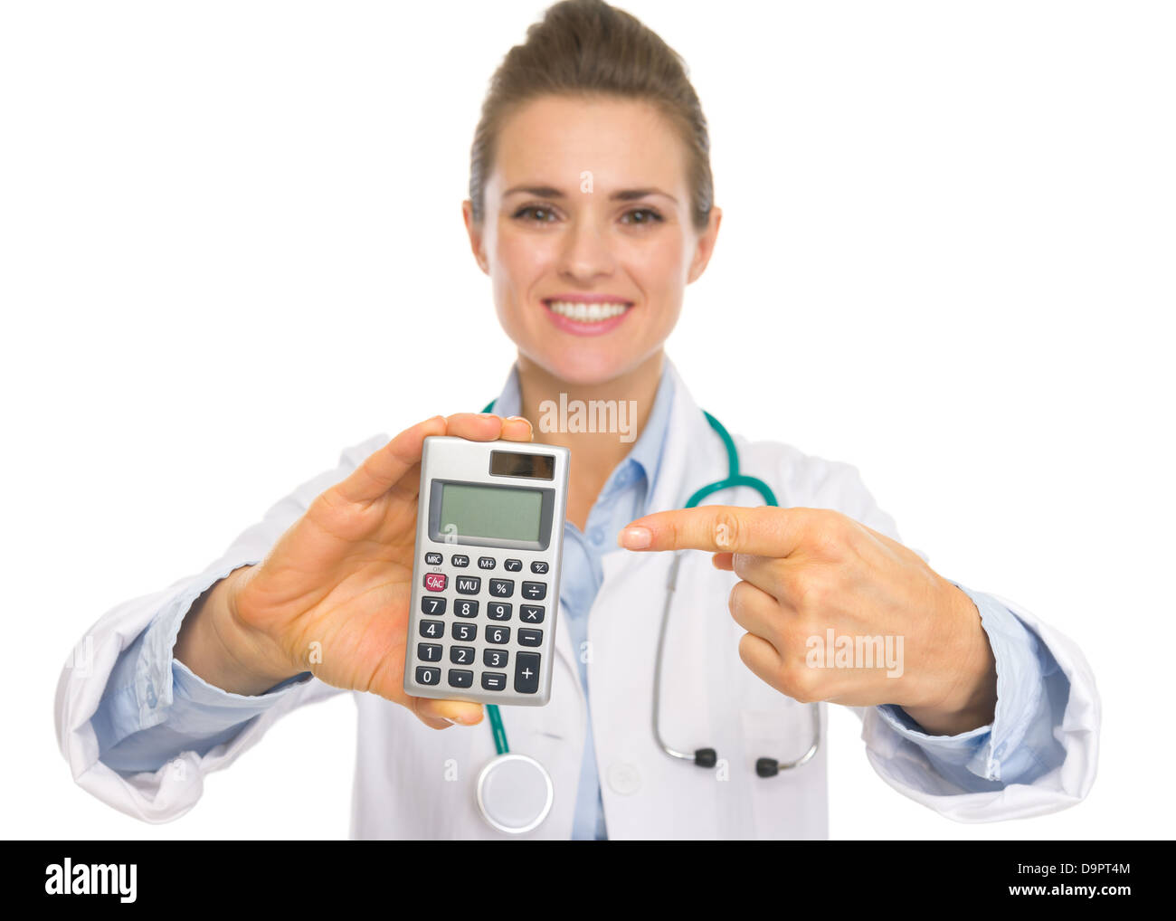 Woman pointing hand calculator hi-res stock photography and images - Alamy