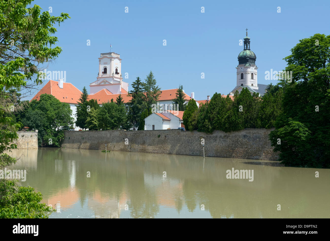 Flooding Raba River at Bishop Castle Walls in Gyor, Hungary Stock Photo ...