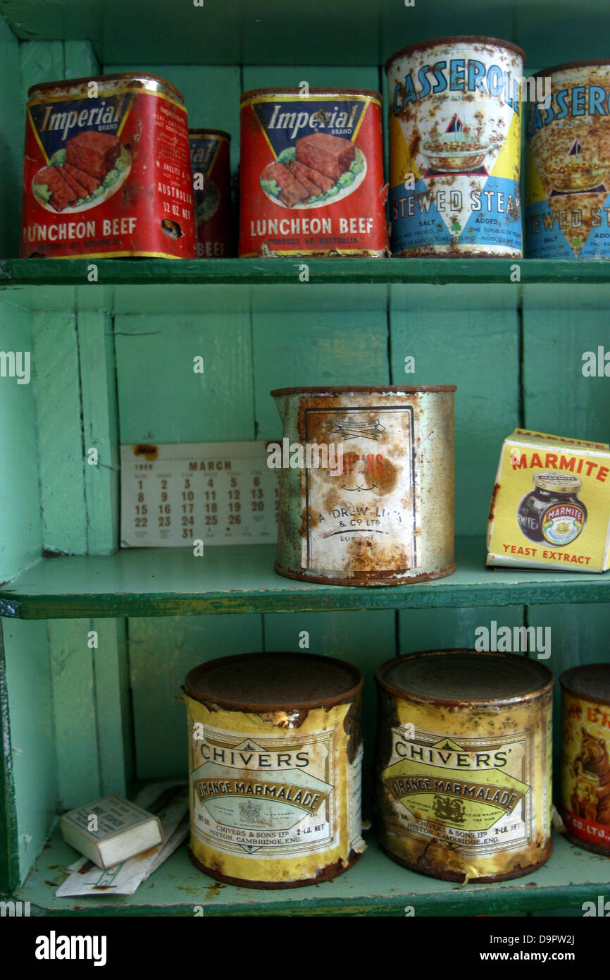 Canned goods on display at the Port Lockroy museum, Antarctica Stock ...