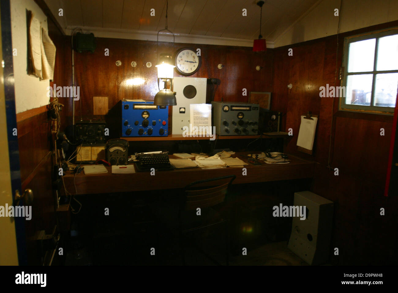 Radio control room display at the Port Lockroy museum, Antarctica Stock ...