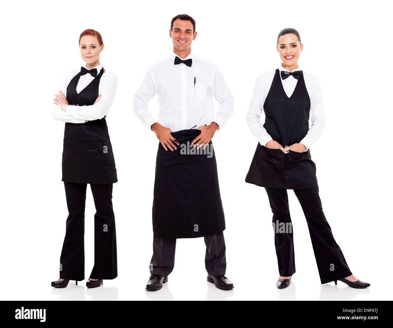 group of waiter and waitress full length portrait on white Stock Photo ...
