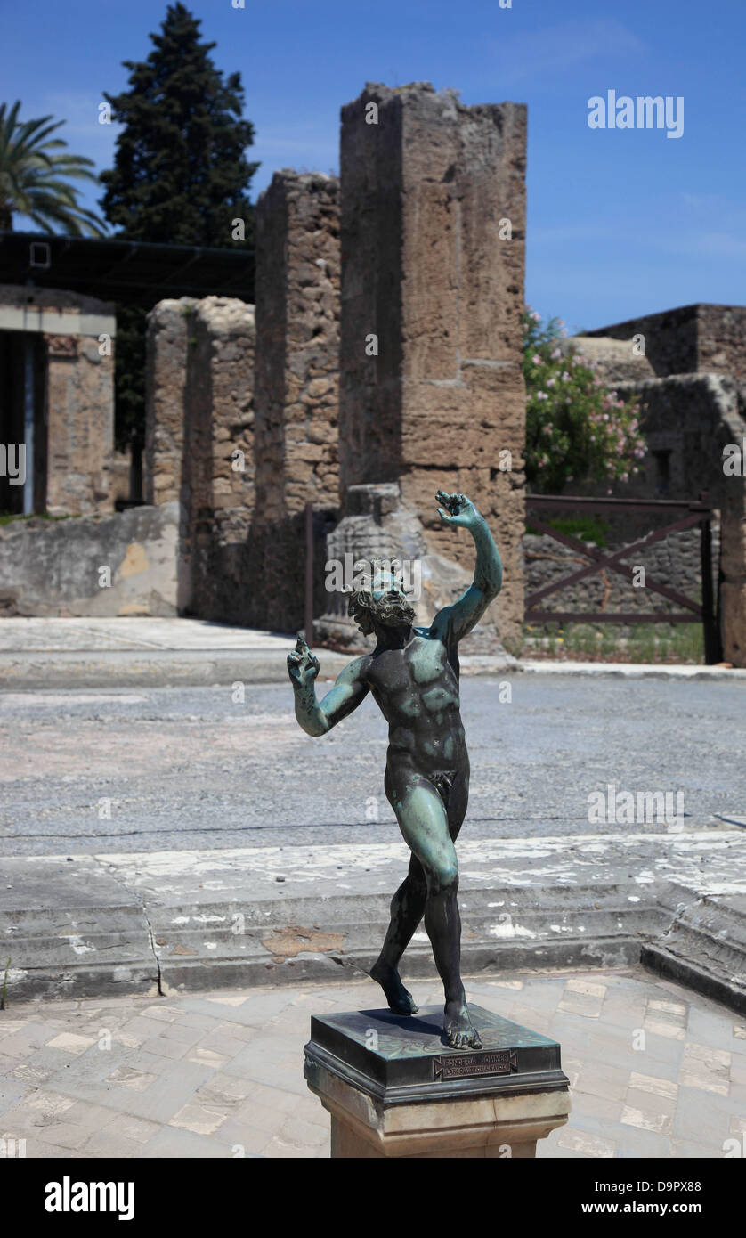 House of the Faun with a bronze statue of a dancing faun, Pompeii ...