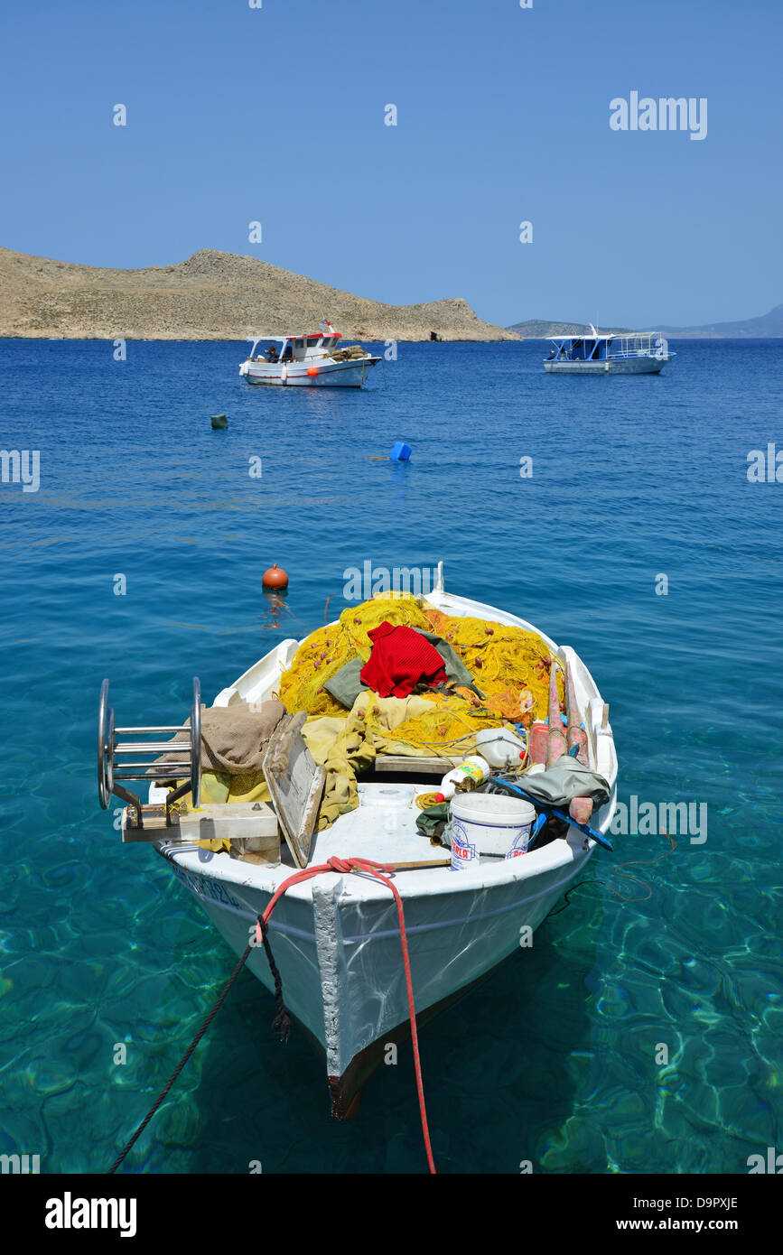 Traditional fishing boat, Port of Emporio, Halki (Chalki), Rhodes ...