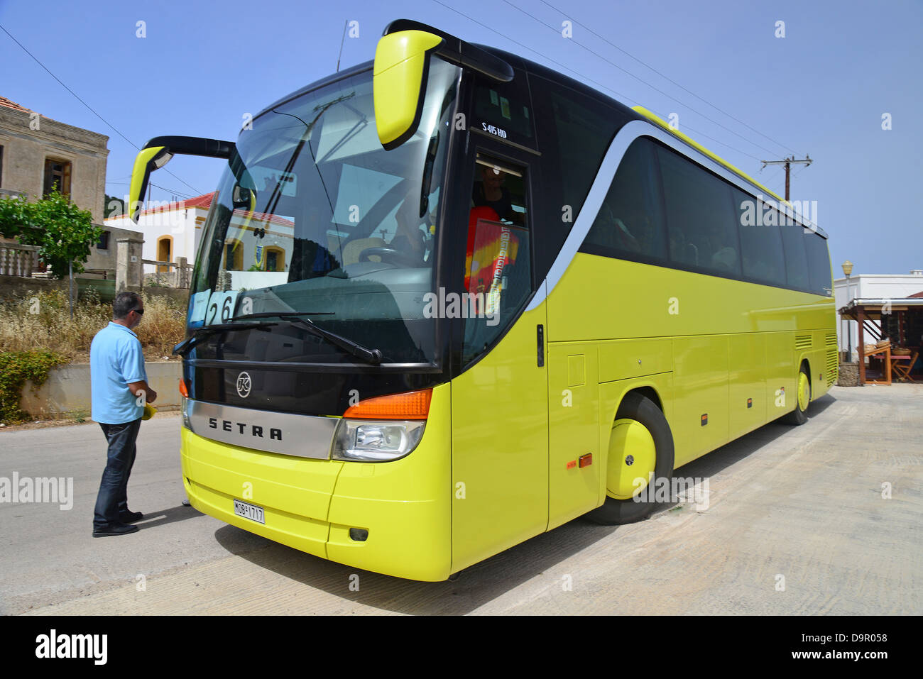 Tour excursion bus, Monolithos, Rhodes (Rodos), The Dodecanese, South ...
