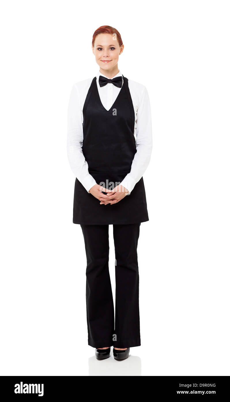 pretty waitress full length portrait isolated on white Stock Photo - Alamy