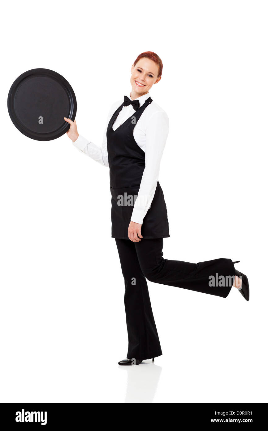 cute young waitress isolated on white Stock Photo - Alamy