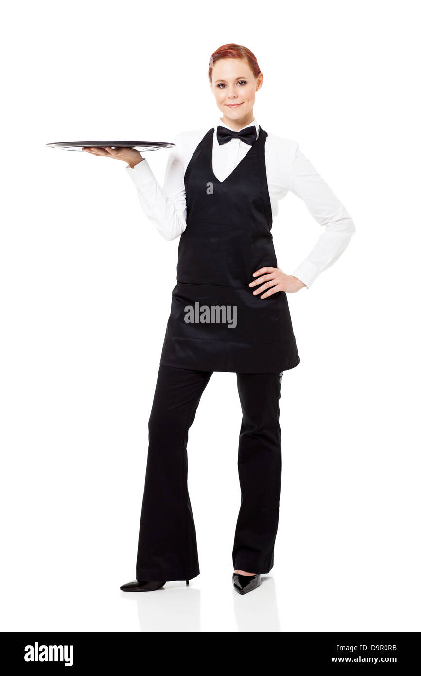 pretty waitress full length portrait on white Stock Photo - Alamy