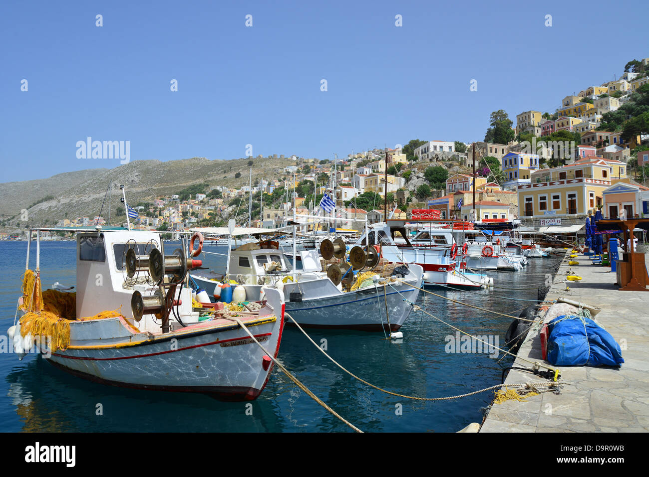 Traditional fishing boats in Symi Harbour, Symi (Simi), Rhodes (Rodos ...
