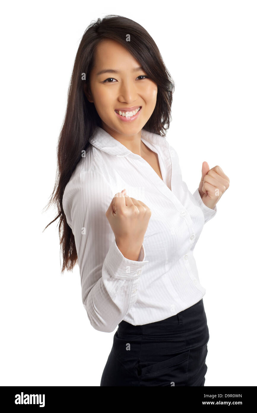 Successful Asian Business woman cheering Stock Photo - Alamy