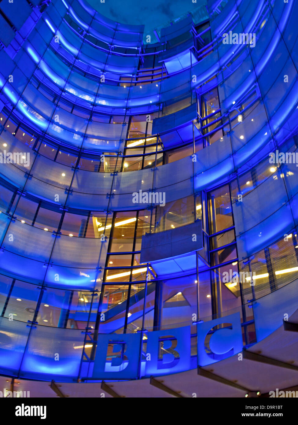 Facade of the new BBC Broadcasting House East Wing at night, Langham ...