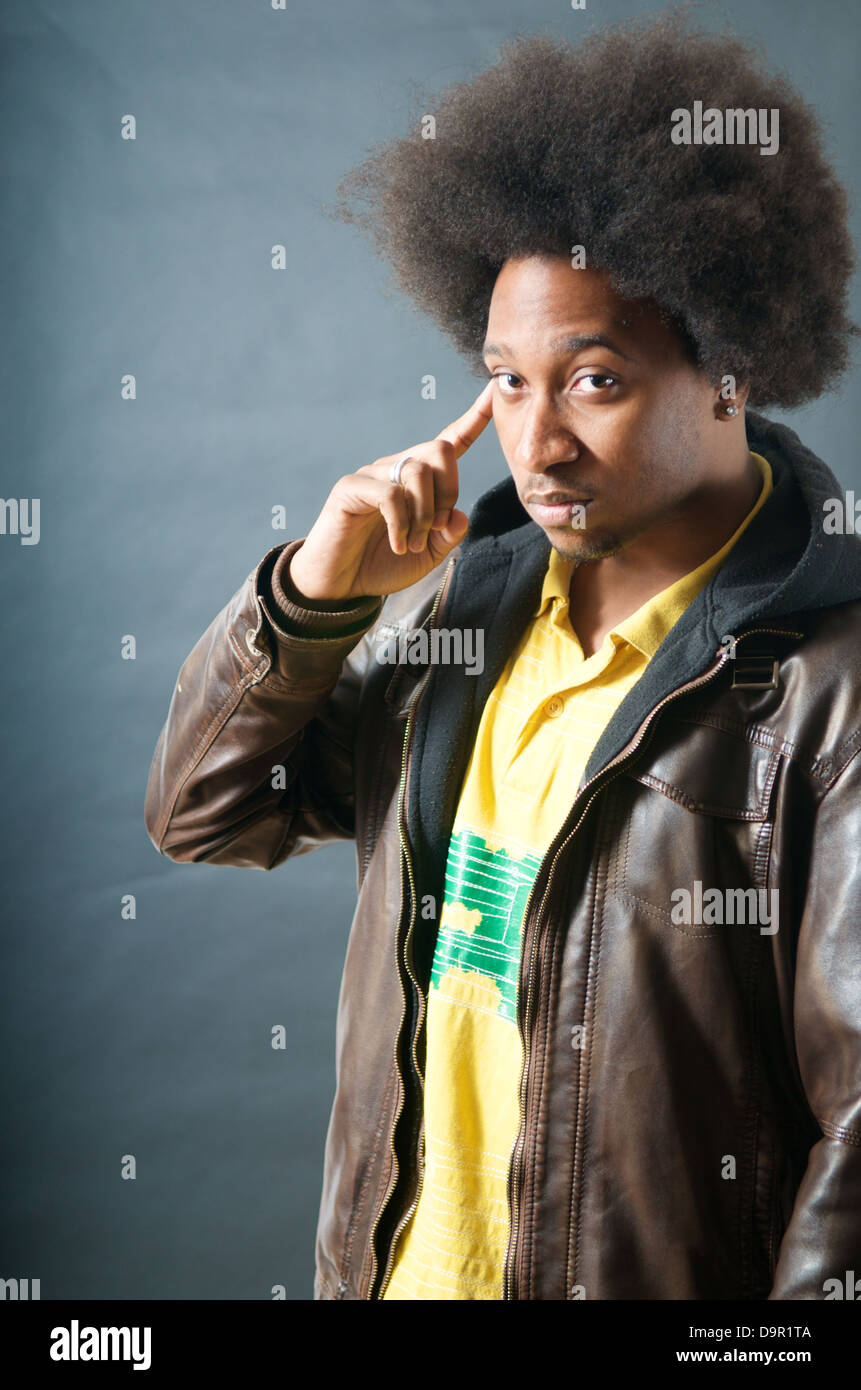 African American Teenager Afro look pointing Stock Photo - Alamy