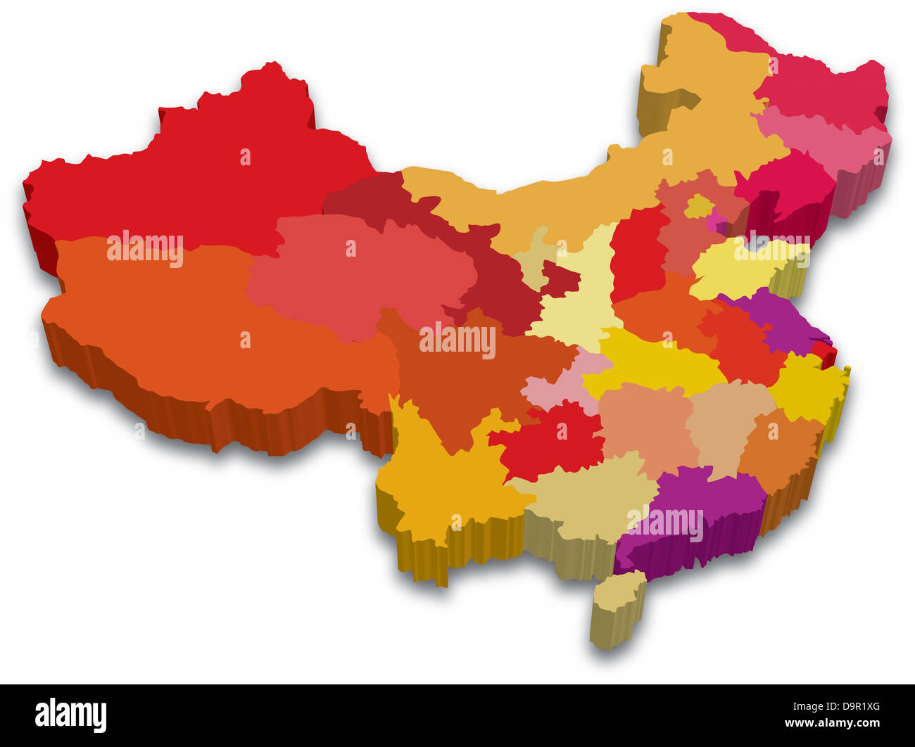 Red yellow 3D map of China Stock Photo - Alamy