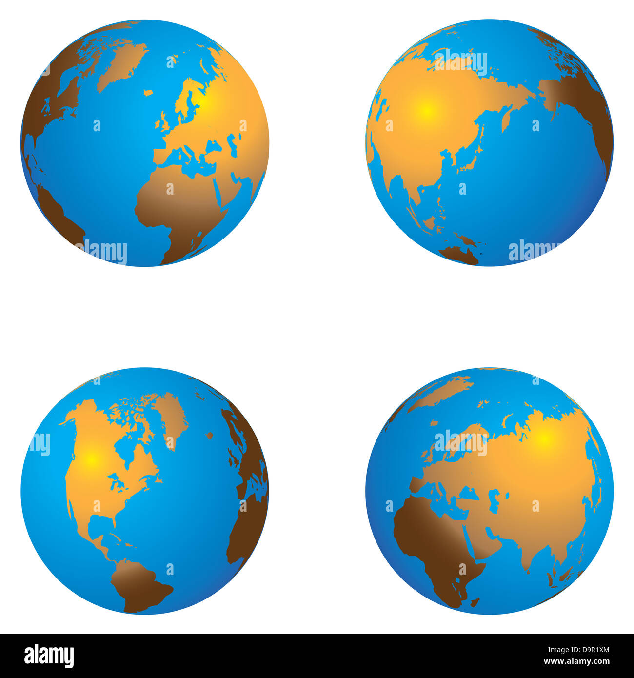3D Color Continent Globe with different views Stock Photo - Alamy