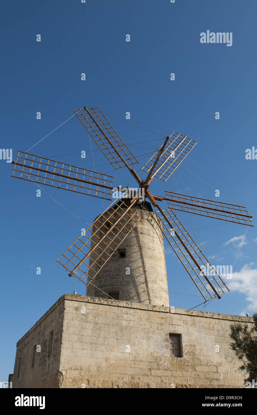 Xarolla Windmill under mediterranean blue sky, Zurrieq, Malta Stock ...