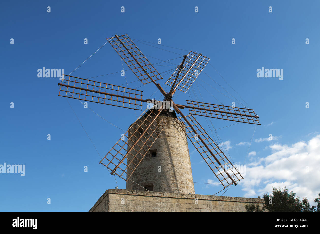 Xarolla Windmill under mediterranean blue sky, Zurrieq, Malta Stock ...