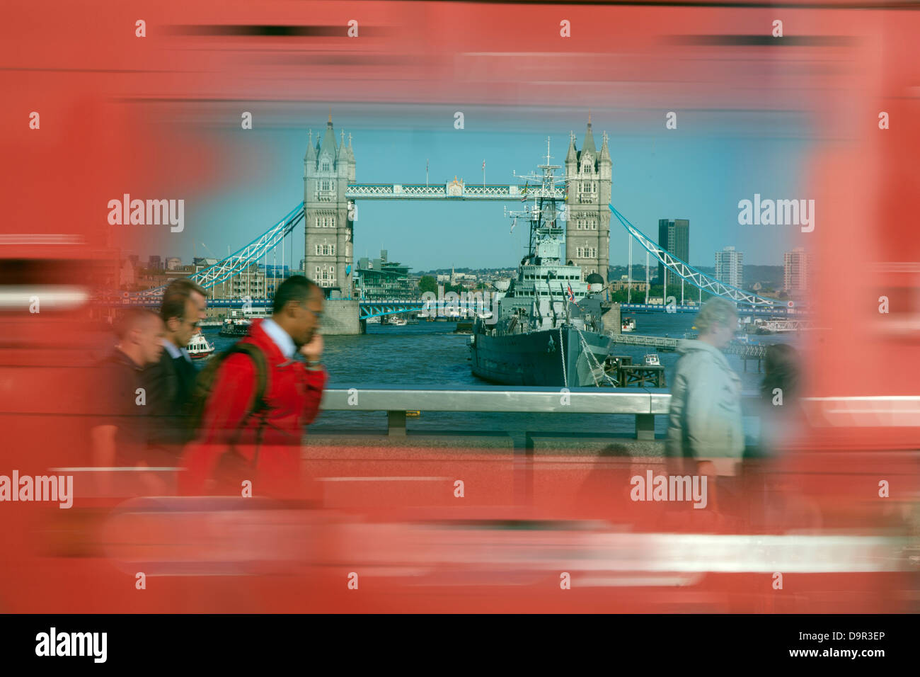 Moving Bus and Tower Bridge London Summer Stock Photo - Alamy