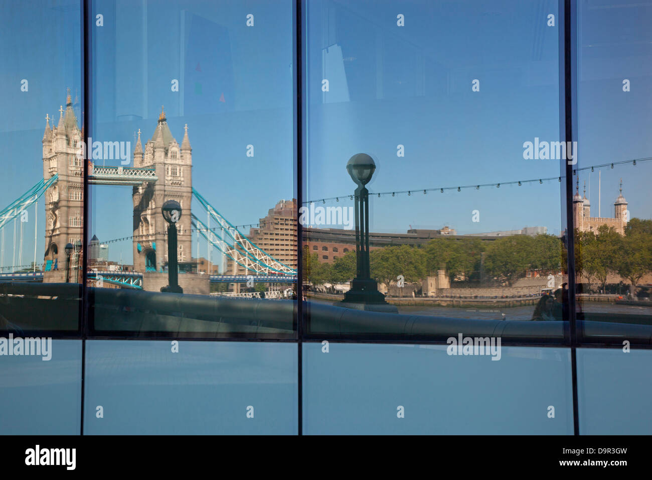 Tower Bridge reflected in glass River Thames London Summer Stock Photo ...