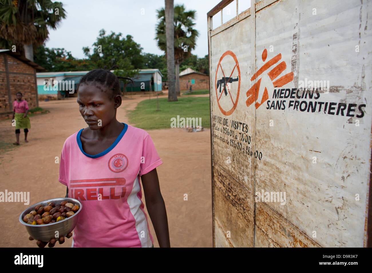 no arms sign on gate of MSF spain hospital in batangafo in central ...