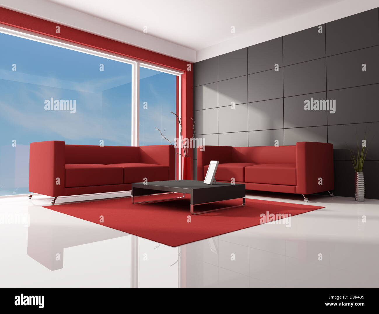 two red modern sofa in a contemporary lounge - rendering-the image on ...