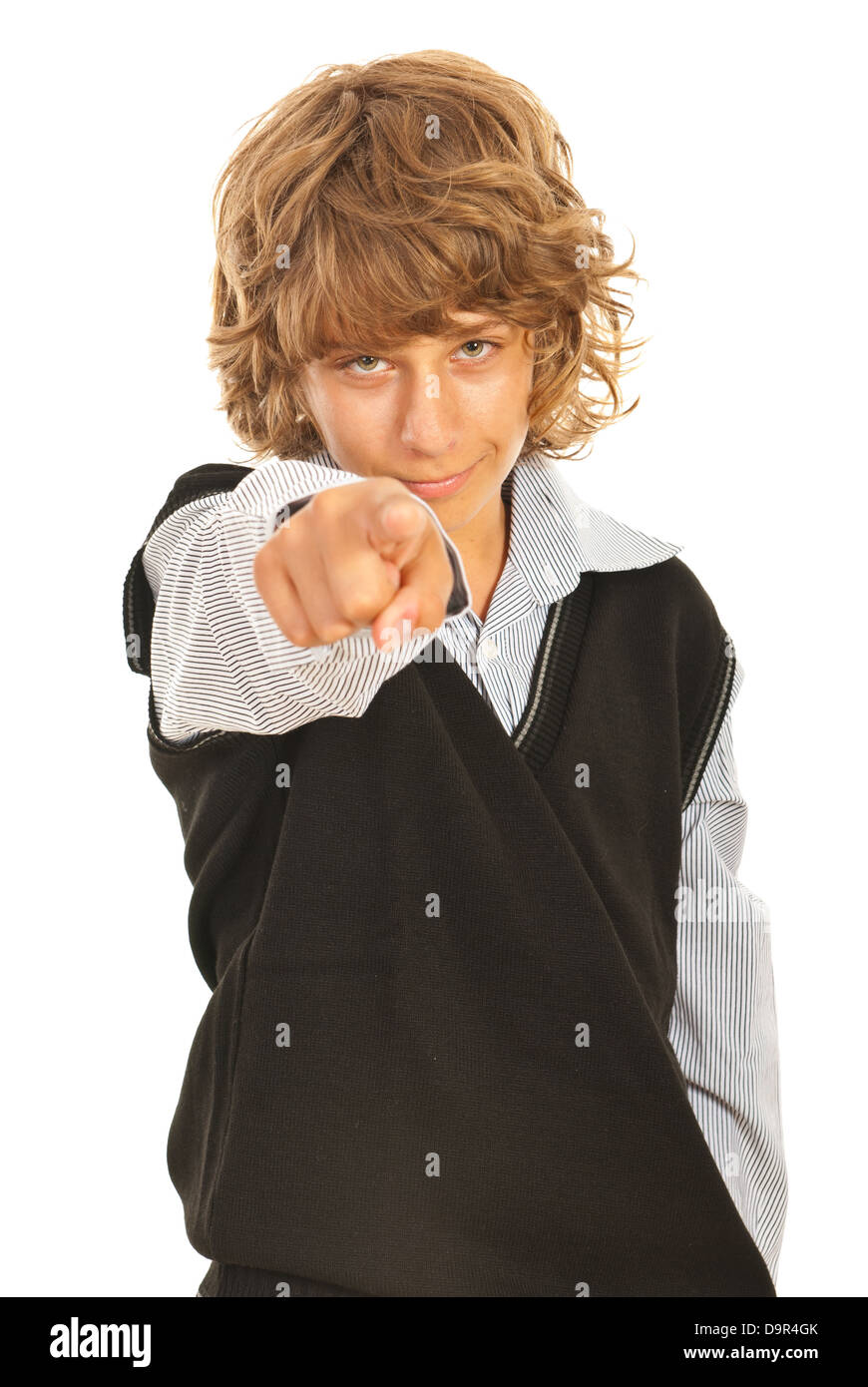 Teen boy pointing to you isolated on white background Stock Photo - Alamy