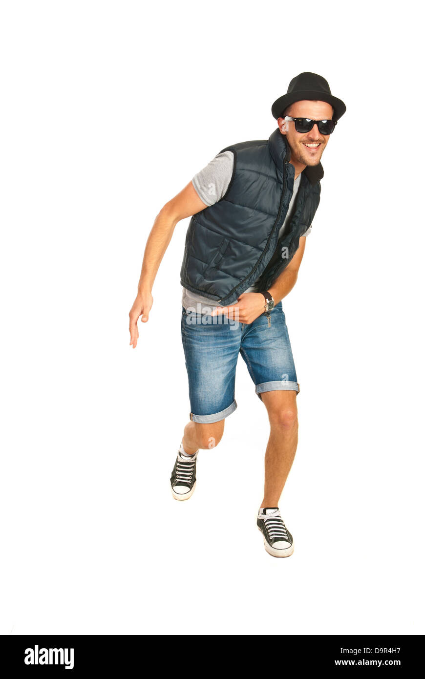 Dancing cool rapper and smiling isolated on white background Stock ...