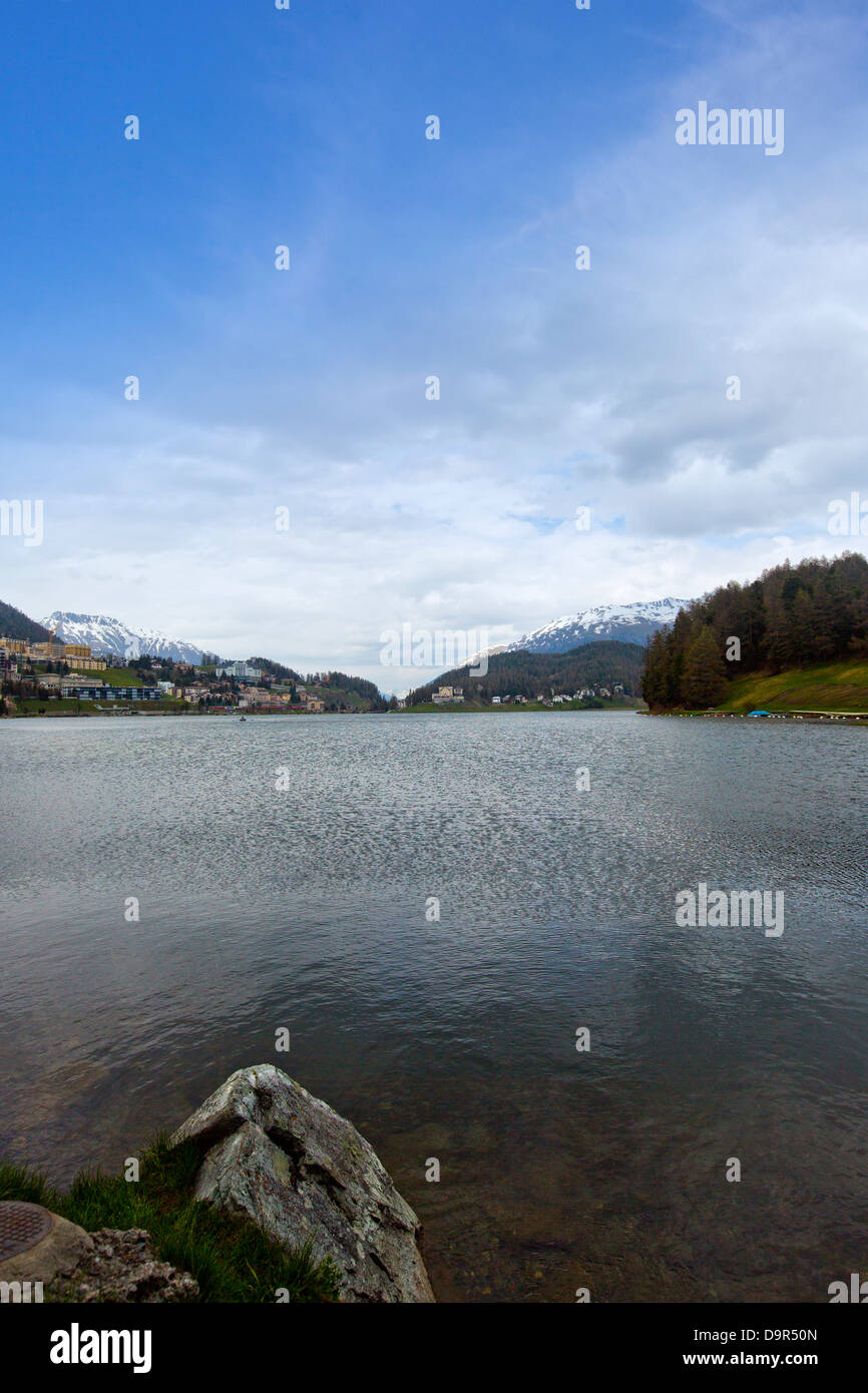 Lake with town in the background, St. Moritz, Italy Stock Photo - Alamy
