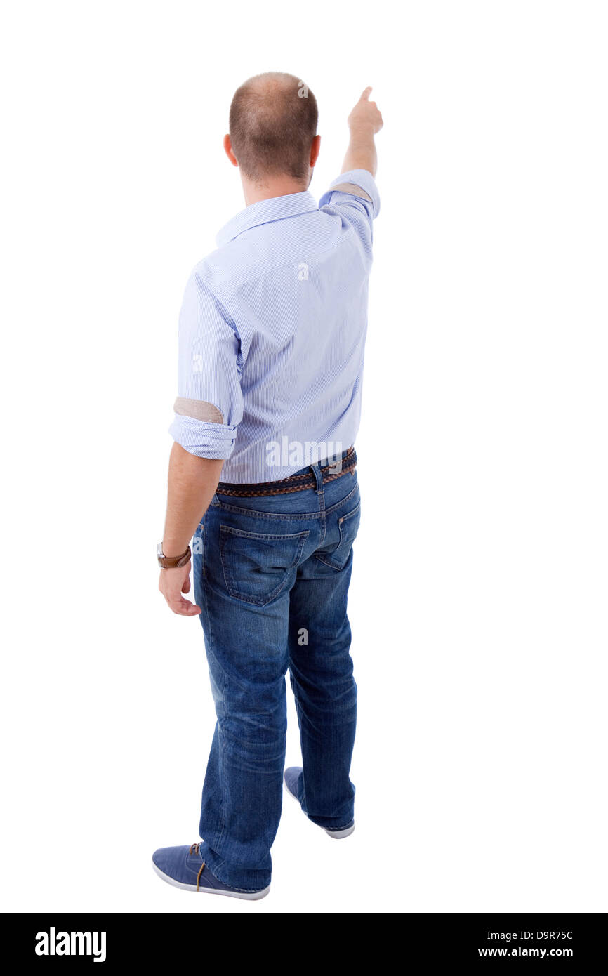 young casual man from the back pointing, full body, isolated Stock ...