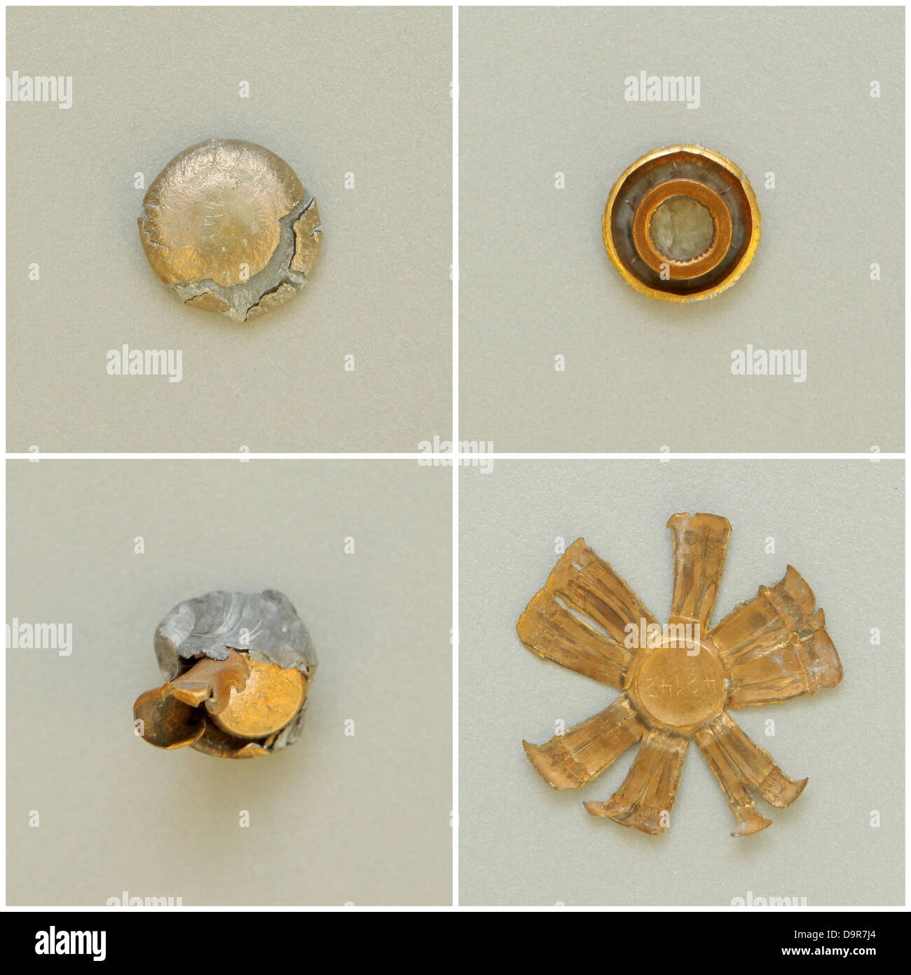 COMBO - A combination picture shows various burst 9mm calibre bullets ...