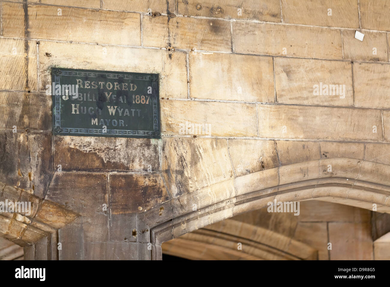 Lincoln - Restoration date sign inside the Stonebow at High Street ...