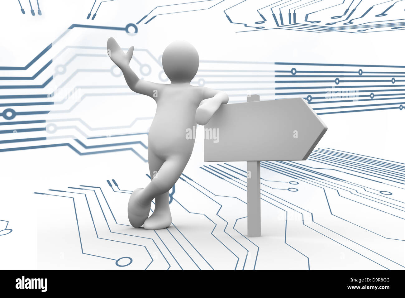 Human representation lean on sign post Stock Photo - Alamy
