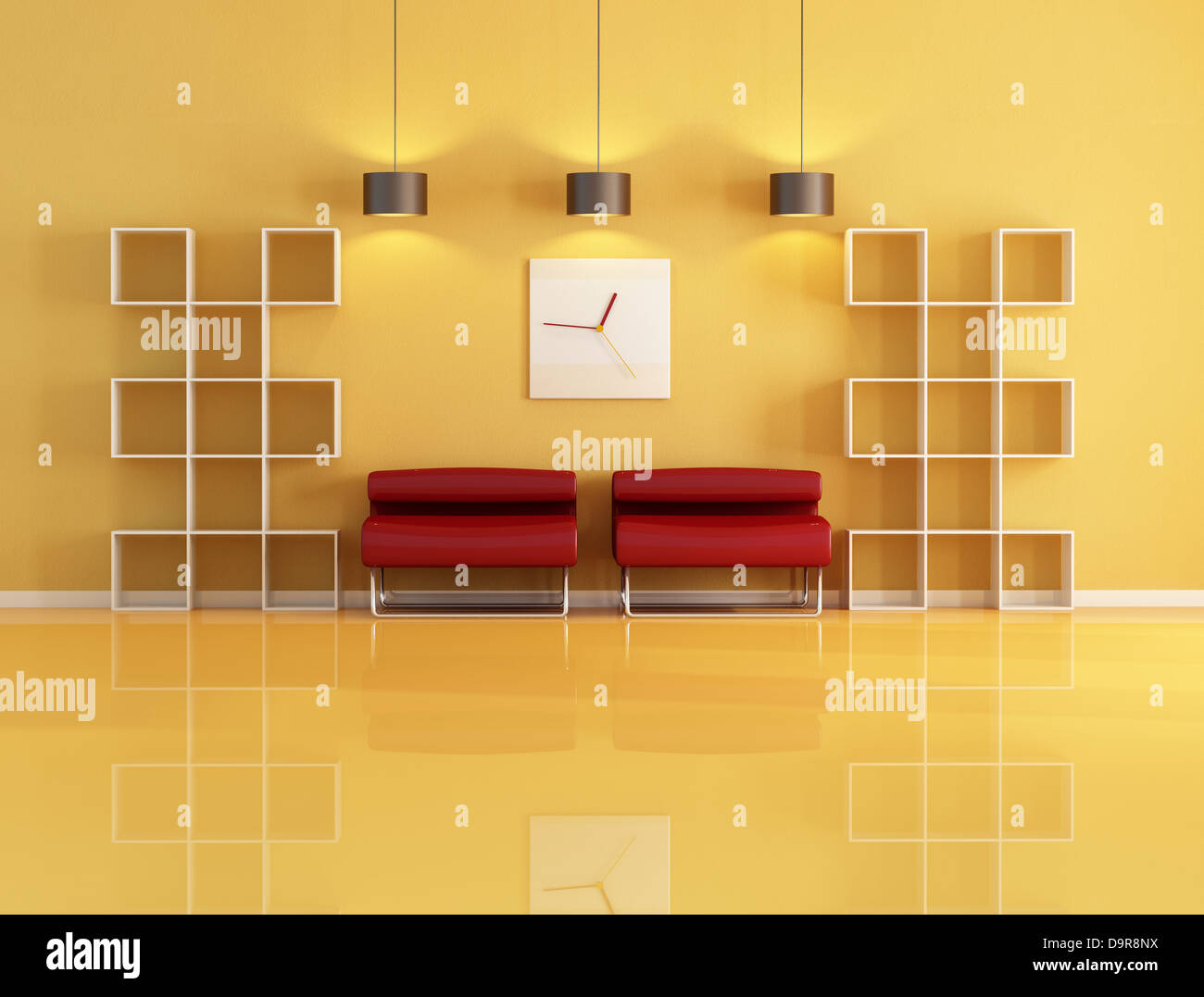 two empty bookcase in a minimal living room - digital artwork Stock ...