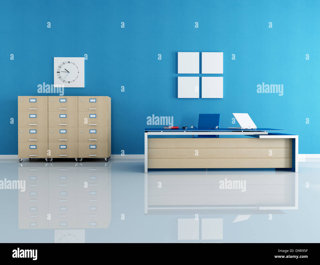 modern blue office interior - rendering Stock Photo - Alamy