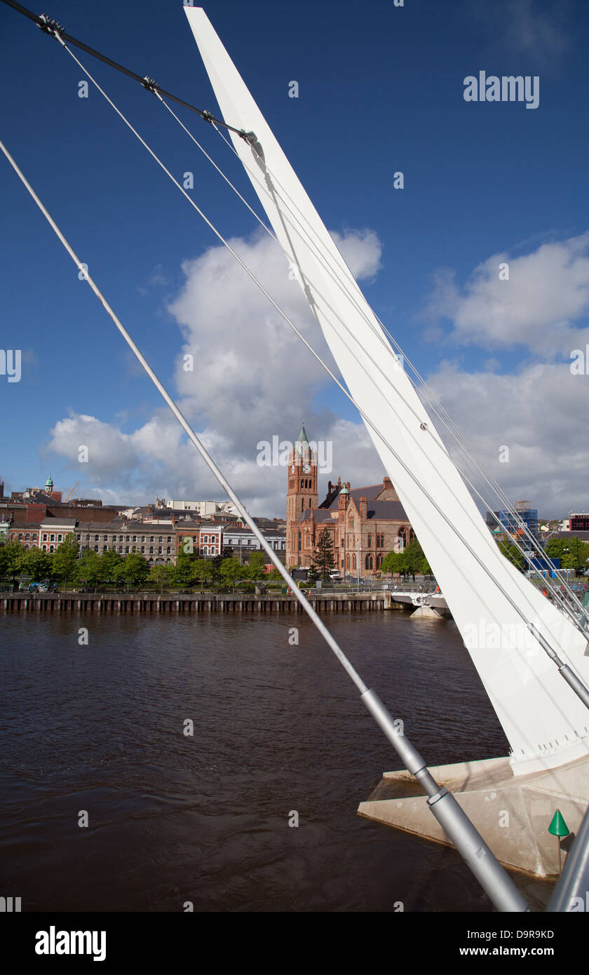 the Guildhall from the Peace Bridge Derry Londonderry Northern Ireland ...