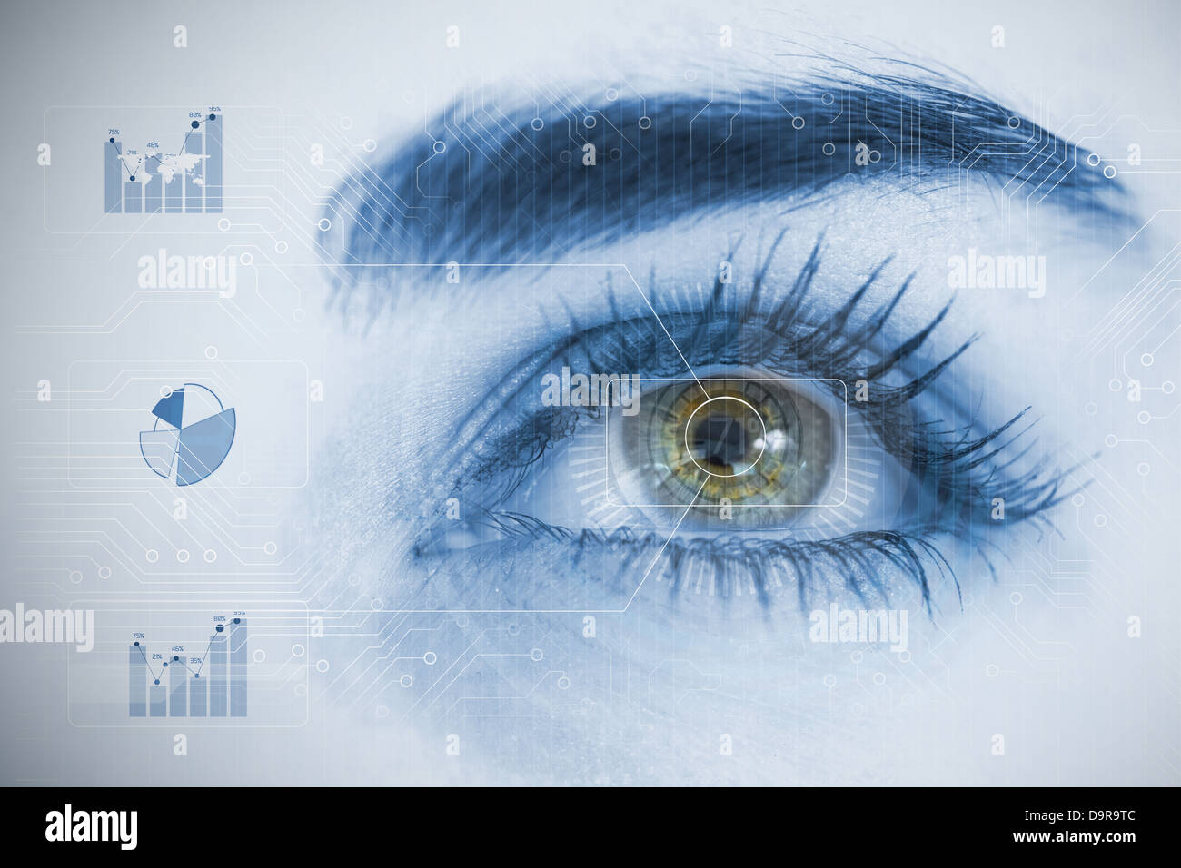 Close up of woman eye analyzing chart interfaces Stock Photo - Alamy