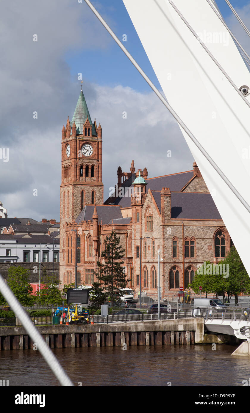 the Guildhall from the Peace Bridge Derry Londonderry Northern Ireland ...