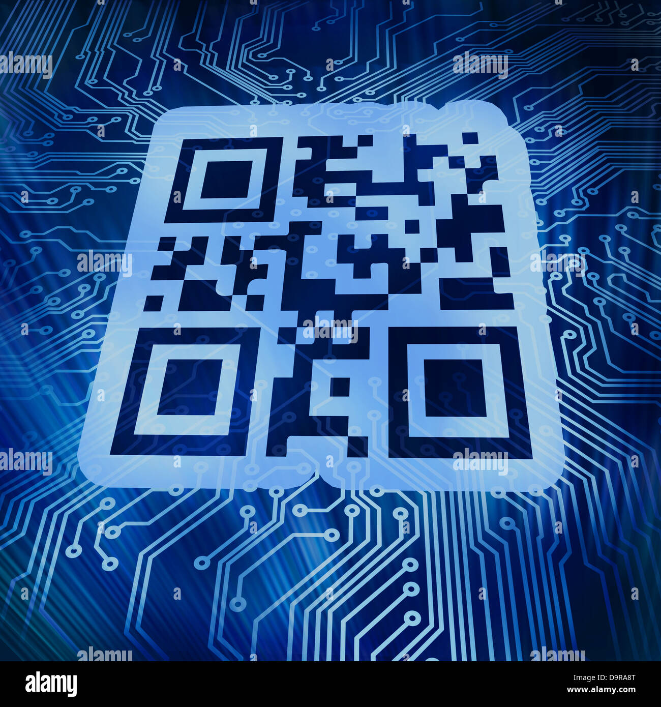 Qr code standing in front of futuristic background Stock Photo - Alamy